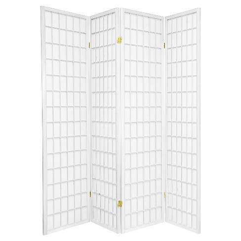 6 Ft. Tall Window Pane 4 Panel Shoji Screen - White: Hardwood & Metal ...