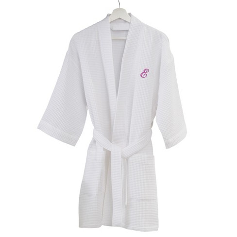 Personalization mall Embroidered Initial Waffle Weave Robe, white, E ...