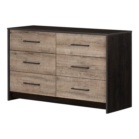 South Shore Londen 6 Drawer Double Dresser Rubbed Black/weathered Oak ...