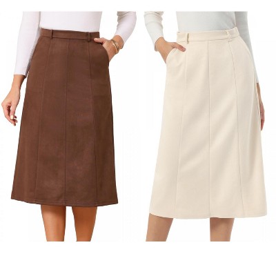 INSPIRE CHIC Women's Faux Suede Elastic High Waist A-line With Pockets ...