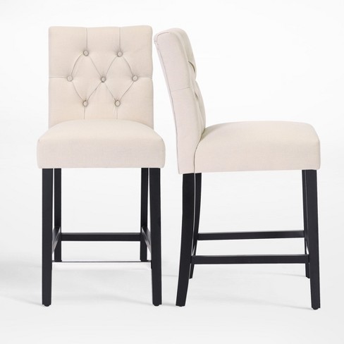 Westintrends 24" Linen Fabric Tufted Counter Stool (set Of 2), Beige ...