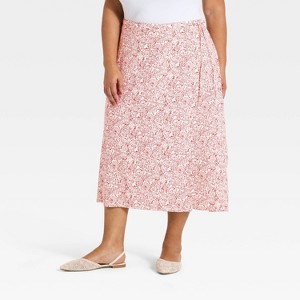 Women's Linen Midi Wrap Skirt - A New Day™ Red XXL : Target