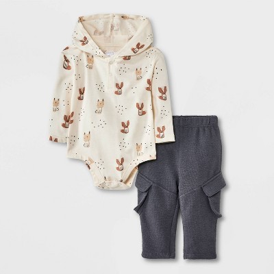 Grayson Mini Baby Boys' Hooded Top & Bottom Set - Gray/cream 18m : Target