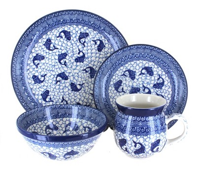 Blue Rose Polish Pottery Watercolor Garden 16 Pc Dinnerware Set : Target