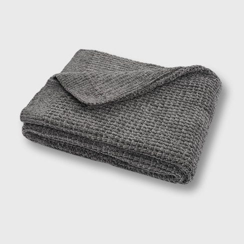 50"x60" Shiny Waffle Chenille Knit Throw Blanket Charcoal Gray ...