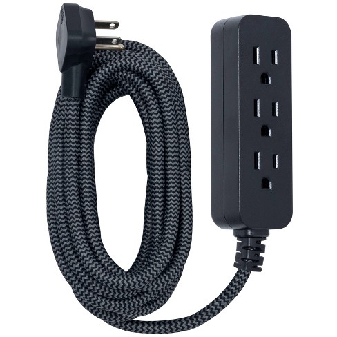 Ge 3-outlet Extension Cord 15' Braided Cord Black/gray: Indoor Flat ...
