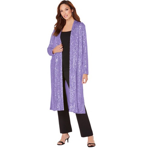 Roaman's Women's Plus Size Sequin Duster - 14 W, Vintage Lavender : Target