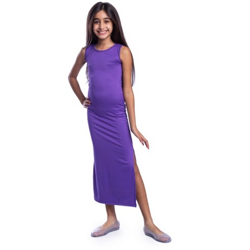 24seven Comfort Apparel Girls Side Slit Maxi Dress-purple-s : Target