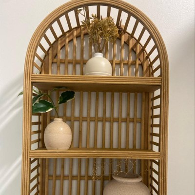 12" X 20" Wood And Rattan Wall Shelf Natural - Threshold™: Modern ...