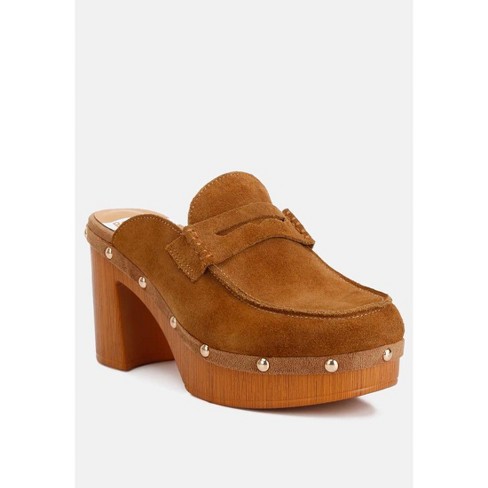 Rag & Co Womens Riley Suede Platform Clogs In Tan 6 : Target