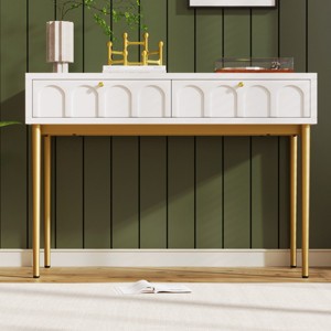 Modern Vanity Desk with Storage Wooden Makeup Table with Metal Legs and ...