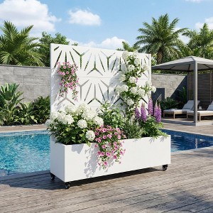 47 x 47 Inch Rectangular White Wrought Iron Planter Box with Climbing ...