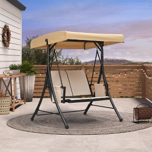 PURPLE LEAF 2-Seat Porch Swing with Adjustable Canopy & Stand, Metal ...