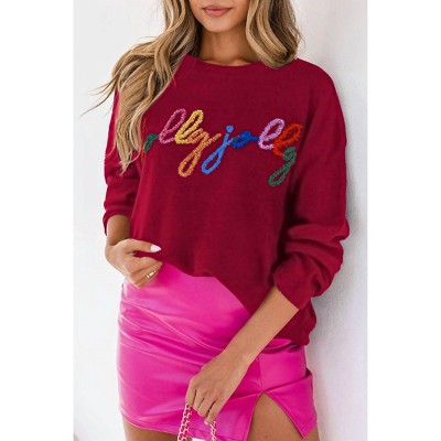 Women's Tinsel Embroidered Holly Jolly Sweater - Pretty Bash L : Target