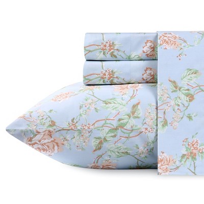 400 Thread Count 100% Cotton Printed Antique Rose Light Blue 3 Piece ...