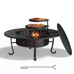48" 3-in-1 Outdoor Wood Burning Fire Pit, Large BBQ & Bonfire Metal ...