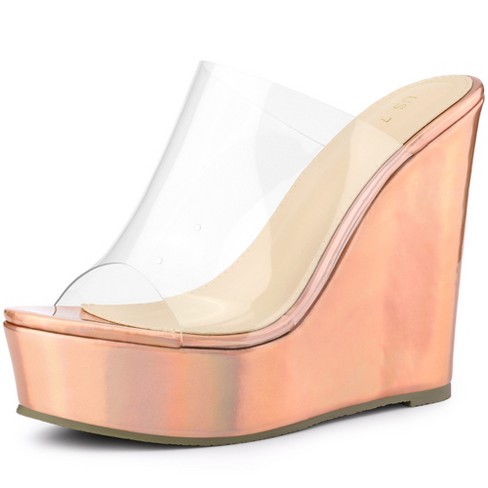Perphy Women's Platform Clear Strap Open Toe Wedges High Heel Slide ...