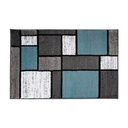 World Rug Gallery Contemporary Modern Boxed Color Block Blue Gray 2'x3 ...