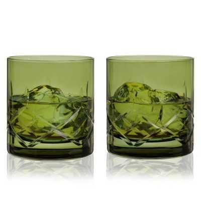 Viski Admiral Rocks Glasses In Green, Crystal Glasses, Spirit Glasses ...