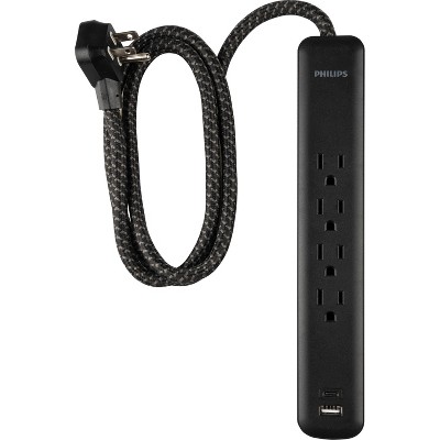 Philips Surge Protector 4ft 4-outlet Usb-a Usb-c 450 Joules Braided ...