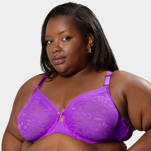 Curvy Couture Women s Plus Size No show Lace Unlined Underwire Bra Purple Passion 44d Target