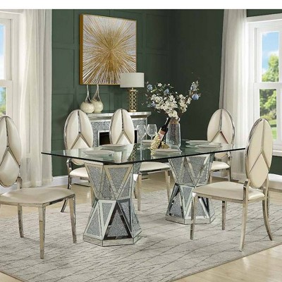 Merrick Lane Dining Table Rectangular 59" Glass Top Dining Room Table ...