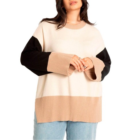 Eloquii Women's Plus Size Colorblocked Relaxed Sweater - 18/20, Butter ...