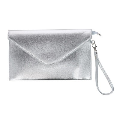 Ctm Women's Glossy Metallic Envelope Wristlet Clutch Handbag, Silver ...