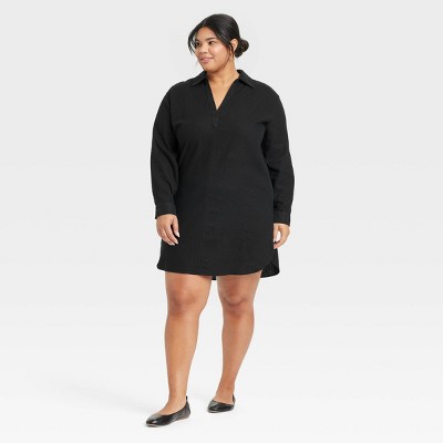 Women's Long Sleeve Popover Mini Shirtdress - Universal Thread™ Black ...