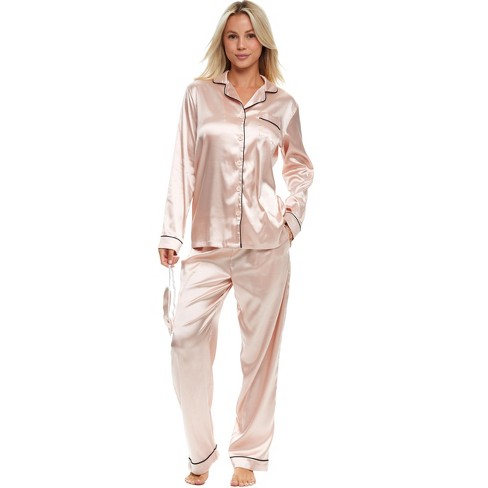 Adr Long Sleeve Satin Pajama Set For Women, Satin Pjs For Women Set ...