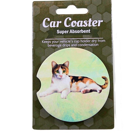 E & S Imports 2.5 Inch Calico Cat Car Coaster Super Absorbent Feline ...