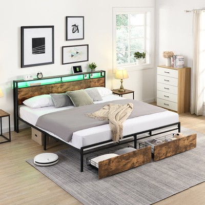 Streamdale Multifunctional Bed Frame With Storage Headboard And ...