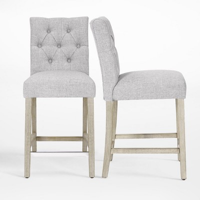 Westintrends 24" Linen Fabric Tufted Counter Stool (set Of 2), Light ...