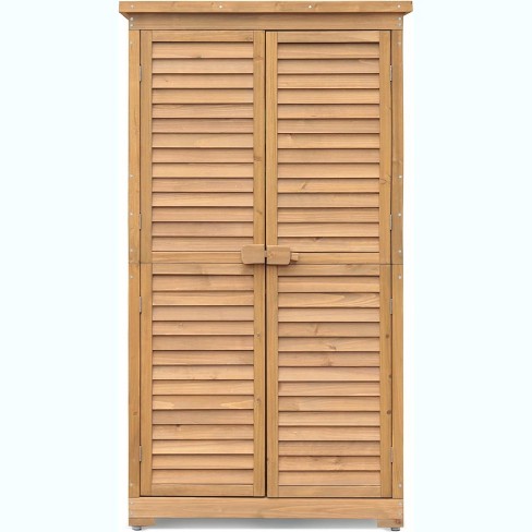 Outdoor Wooden Storage Cabinet Garden Shed Outside Wood Tool Organizer ...