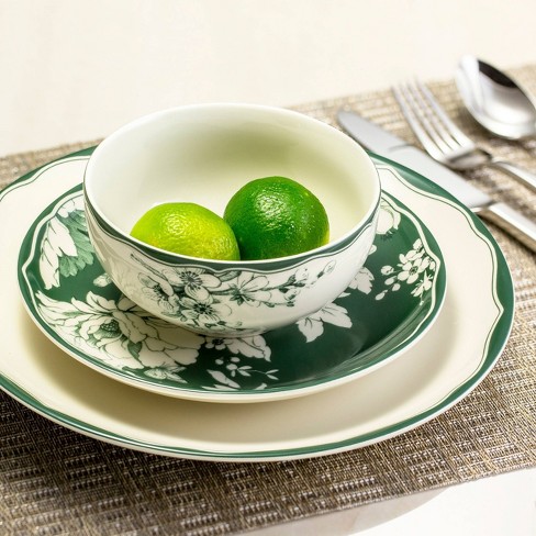 12pc Brittany Dinnerware Set Green - 222 Fifth: Porcelain, Floral ...