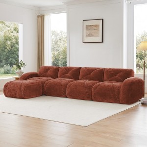 GDFStudio Nadia Modern 140" Velvet and Sponge Boneless L Sectional Sofa ...