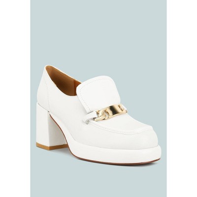 Morgan Metallic Embellishment Leather Platform Loafers In White : Target