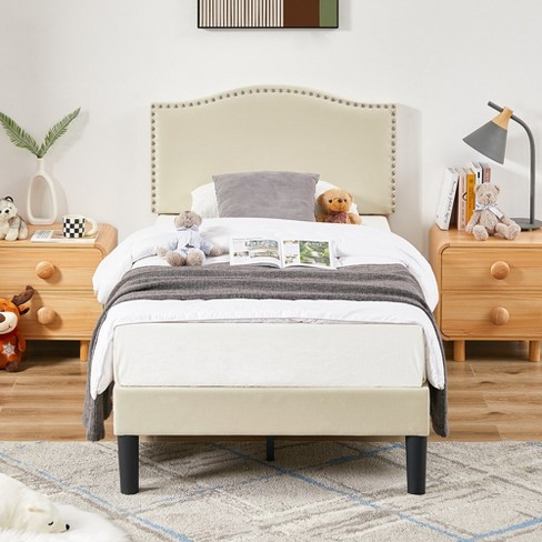 Vecelo Platform Bed Frame With Upholstered Headboard, Strong Frame And ...