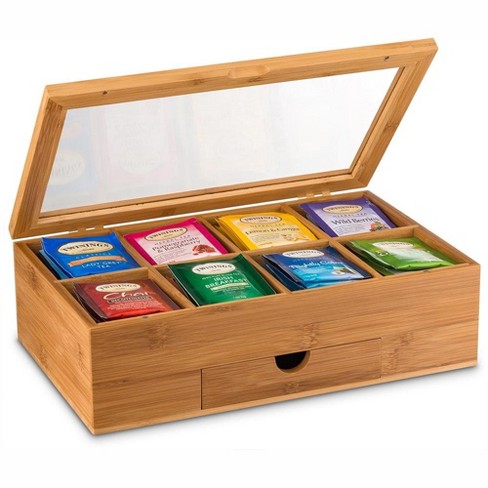Bambusi Bamboo Tea Box With 8 Storage Sections & Expandable Drawer : Target