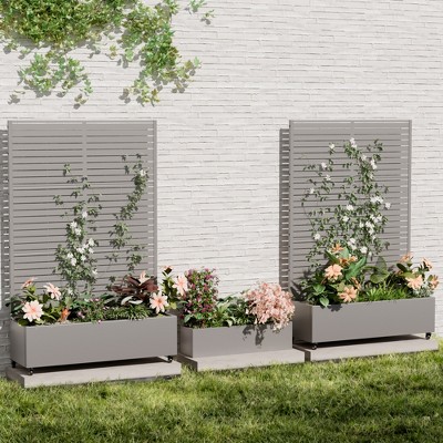 Spassway 3-Piece Outdoor Metal Planter with Climbing Plants Trellis Set ...