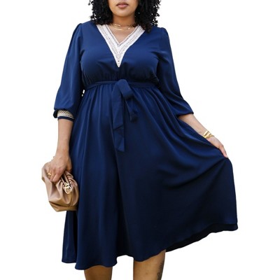 Anna-kaci Women's Plus Size Crochet V Neck Boho Long Sleeve Dress - 4x ...