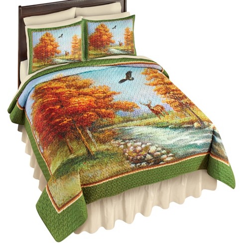 Collections Etc Colorful Autumn Woodland Deer Scene Quilt Full/queen ...