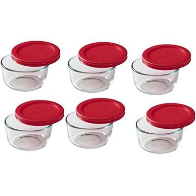 Pyrex 2 Cup 6pc Round Glass Food Storage Value Pack Red : Target