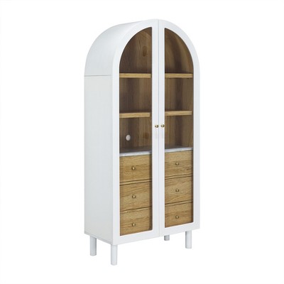 Arched Storage Display Cabinet with Tempered Glass Doors and Adjustable ...