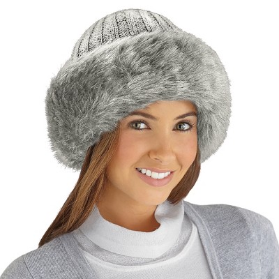 Collections Etc Faux Fur Trimmed Winter Fashion Hat No Size Light Grey ...
