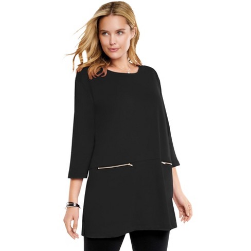 Woman Within Women's Plus Size Zipper Pocket Tunic - 18/20, Black : Target