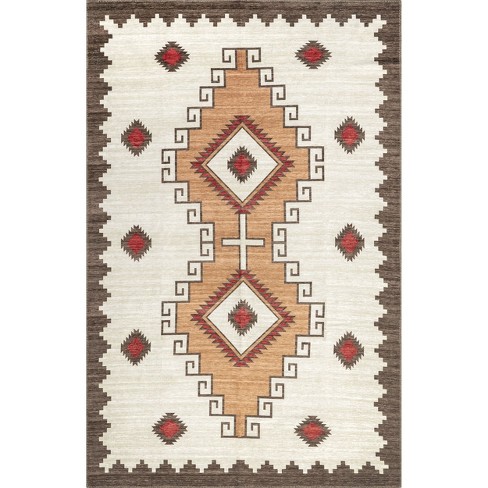 Nuloom Imelda Aztec Machine Washable Area Rug Ivory 4' X 6' : Target