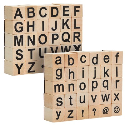 Juvale 60-piece Wood Alphabet Stamp Set, Upper And Lowercase Letters ...
