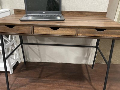 3 Drawer Angled Writing Desk With Cord Management Slots - Saracina Home ...