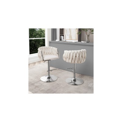 HomeStock 21.5 in. H Cream Finish High Back Metal Bar Stool with Faux ...